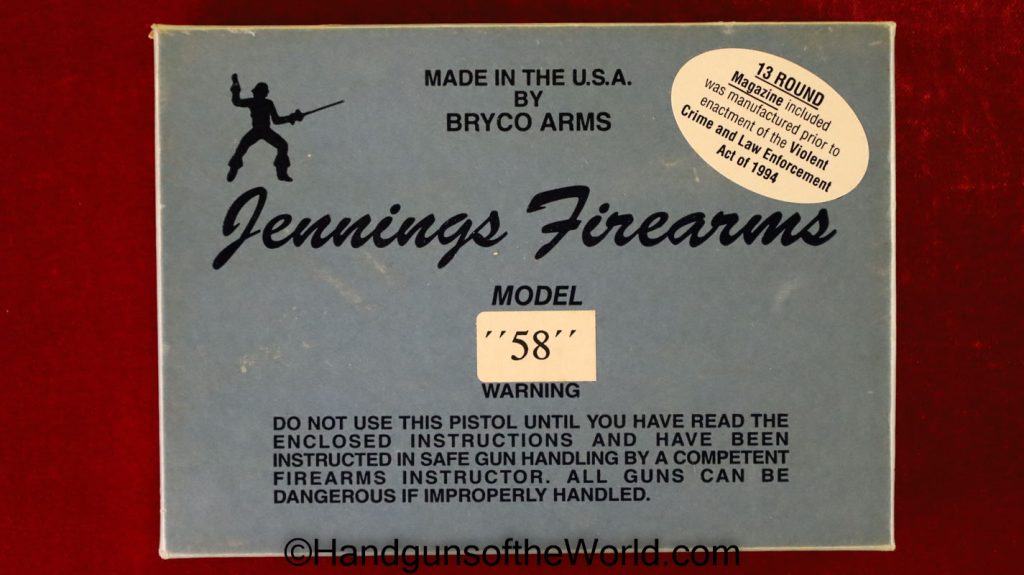 Jennings Bryco 58, 9mm-Like New in Box - Handguns of the World