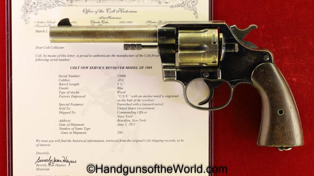 Colt New Service 1909 US Navy, .45lc with Letter - Handguns of the World