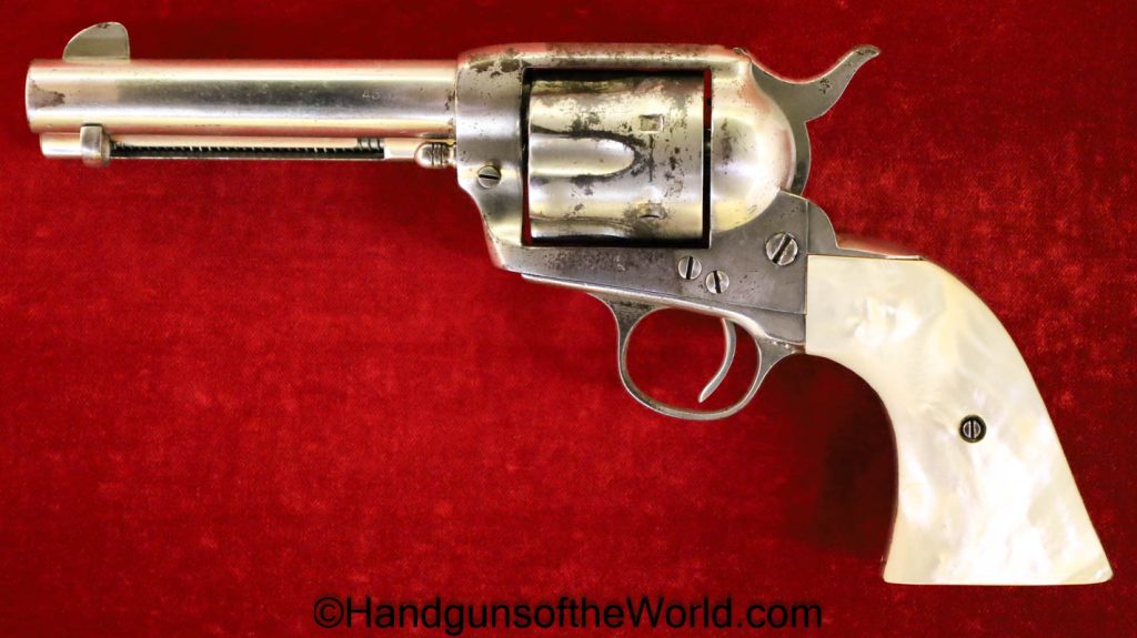 Colt SAA, .45 Colt Built in 1912-Carved Steer Head Pearl Grips - Handguns of the World